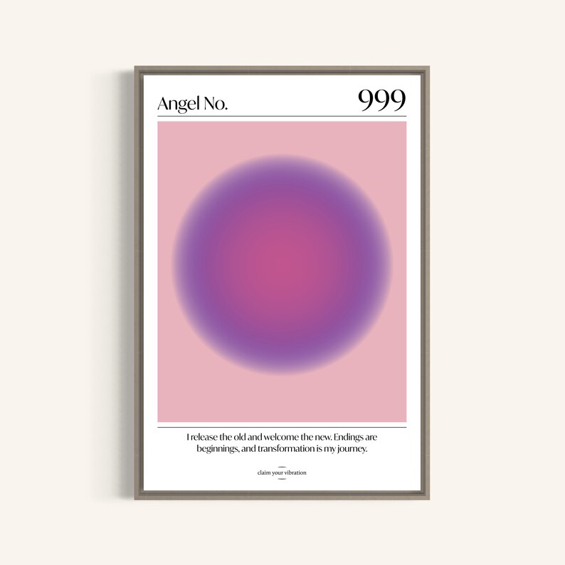 Angel Number 999 Aura Poster Instant Printable Download, Gradient Wall ...