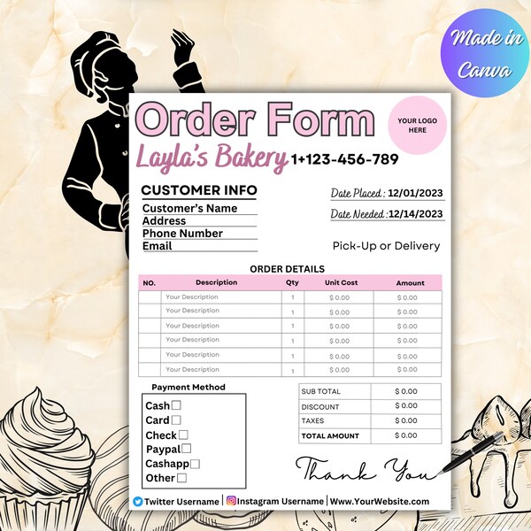 Bakery Order Form - Etsy