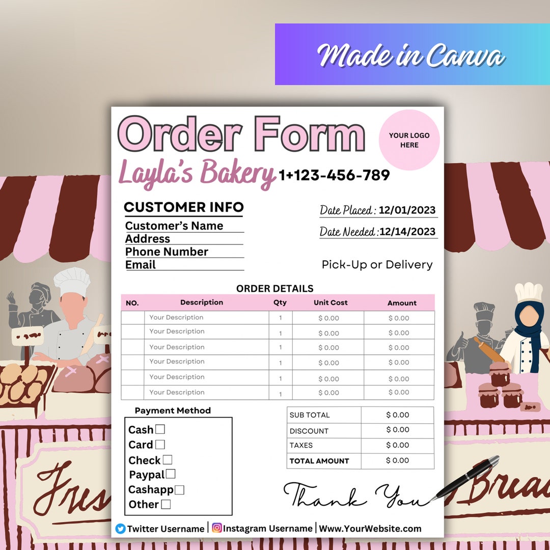 Editable Bakery Order Form Custom Order Form Canva Template - Etsy