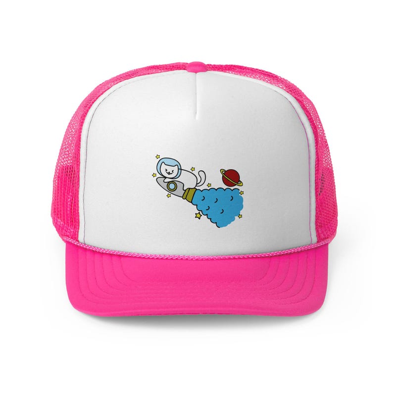 Cat Riding Rocket Ship Trucker Cap, Space Lover Hat, Cat Lover Cap ...