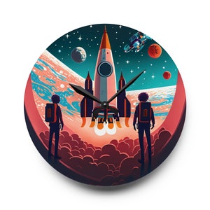 Space Rocket Launch Acrylic Wall Clock - Etsy