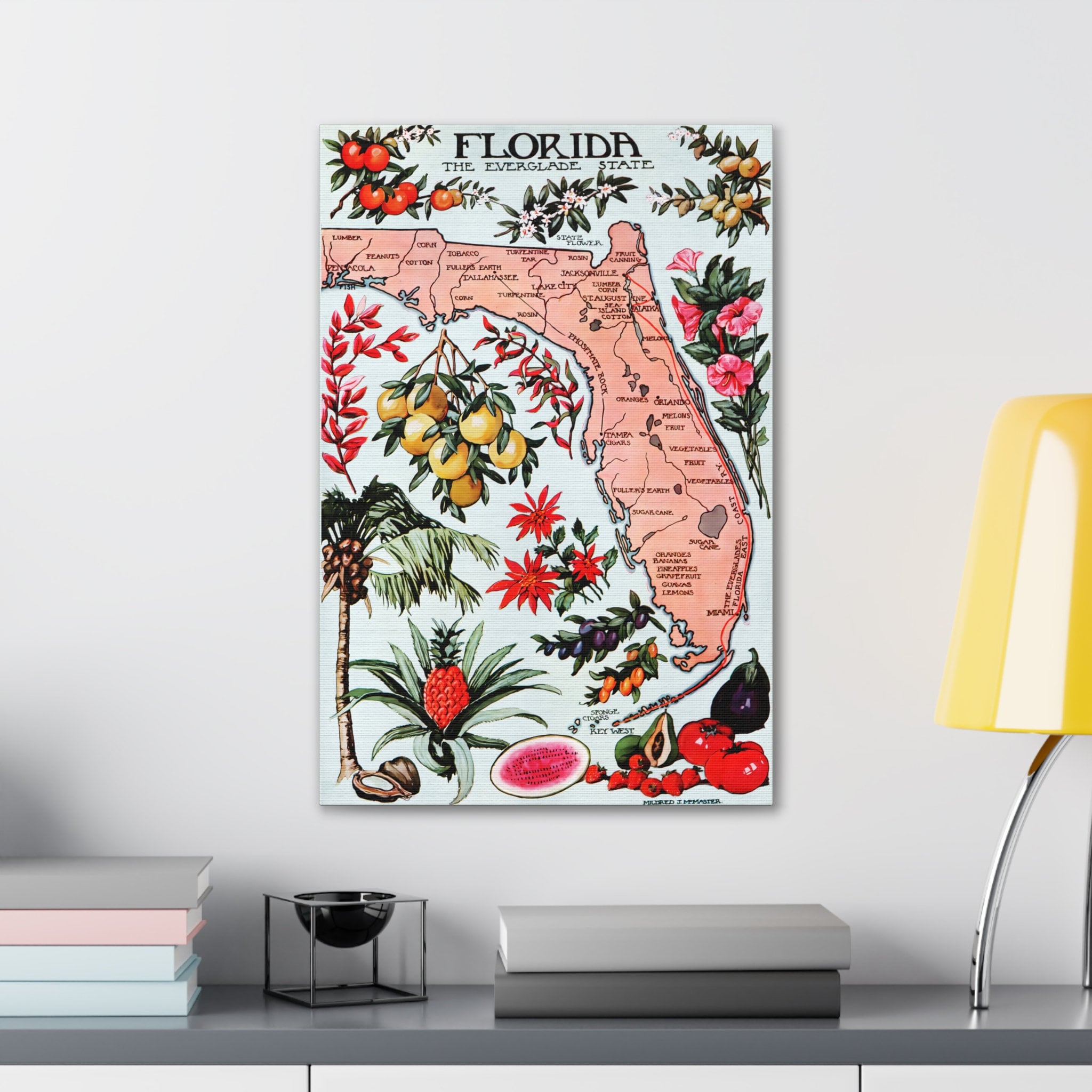 Florida Map Painting, Vintage Florida Map, Vintage Map, Canvas Gallery ...