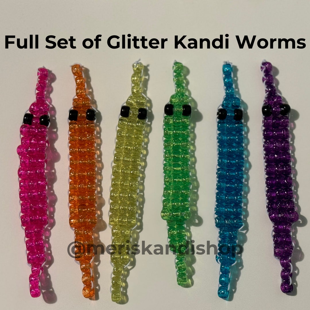 Full Set (6) Rainbow Glitter Pony Bead Kandi Worms, 6 Pack Colorful ...