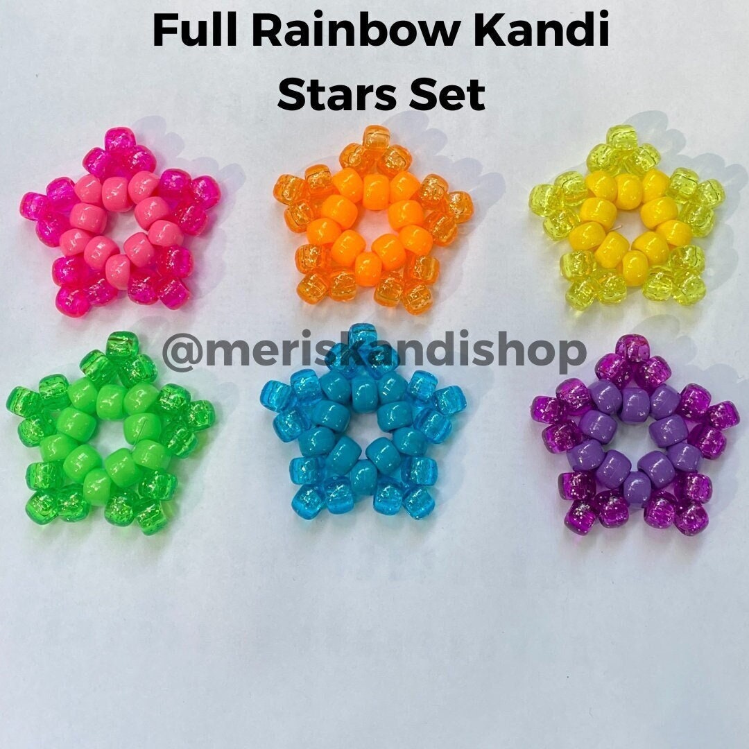 Rainbow Kandi Stars - Full Set (6 Pieces) - Pink, Orange, Yellow, Green ...