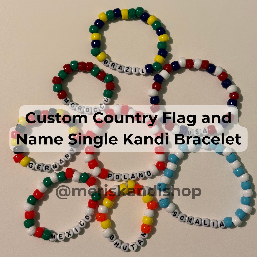 Custom Country Flag and Name Single Kandi Bracelet - Etsy