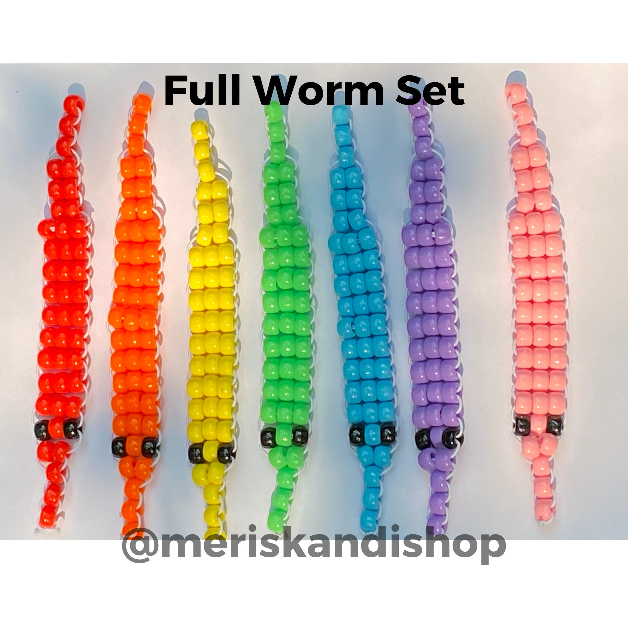 Full Set of Rainbow Kandi Worms - 7 Pieces - Red, Orange, Yellow, Green ...