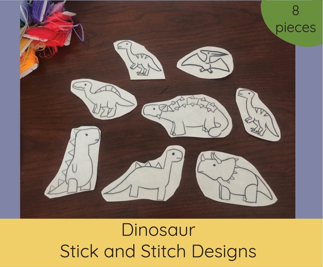 Dinosaur Stick and Stitch - 8 Pack | Dinosaur Embroidery Pattern | Peel ...