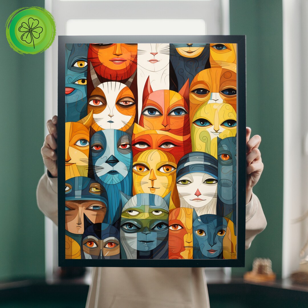 Cube Cats Portrait Cat Wall Art Cat Print Cat Pattern - Etsy