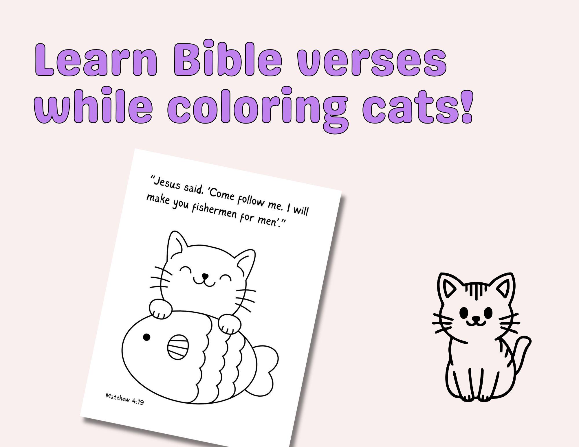 Cute Cat Bible Verse Coloring Pages - Etsy