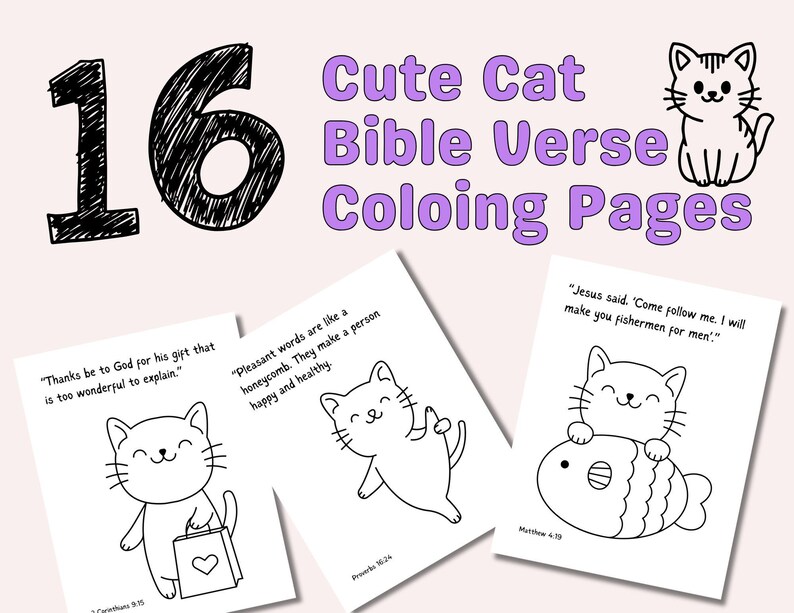 Cute Cat Bible Verse Coloring Pages - Etsy