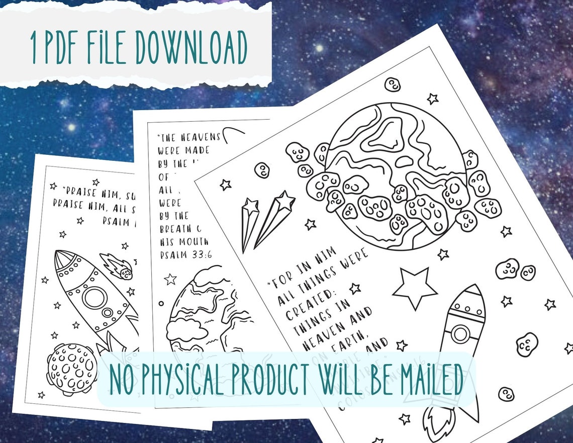10 SPACE Themed Bible Scripture Coloring Pages for Download - Etsy
