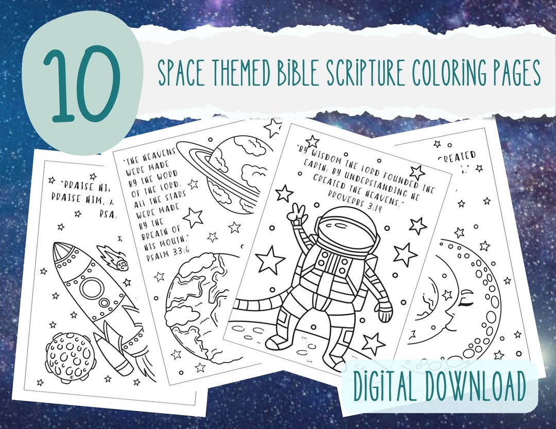 10 SPACE Themed Bible Scripture Coloring Pages for Download - Etsy