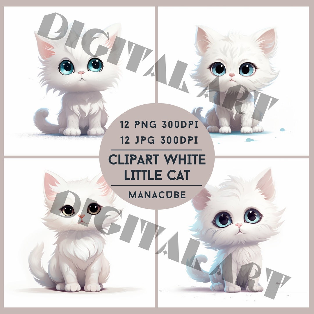 White Cat Digital AI Art, Pack of 12 PNG, Pack of 12 JPG, Instant ...