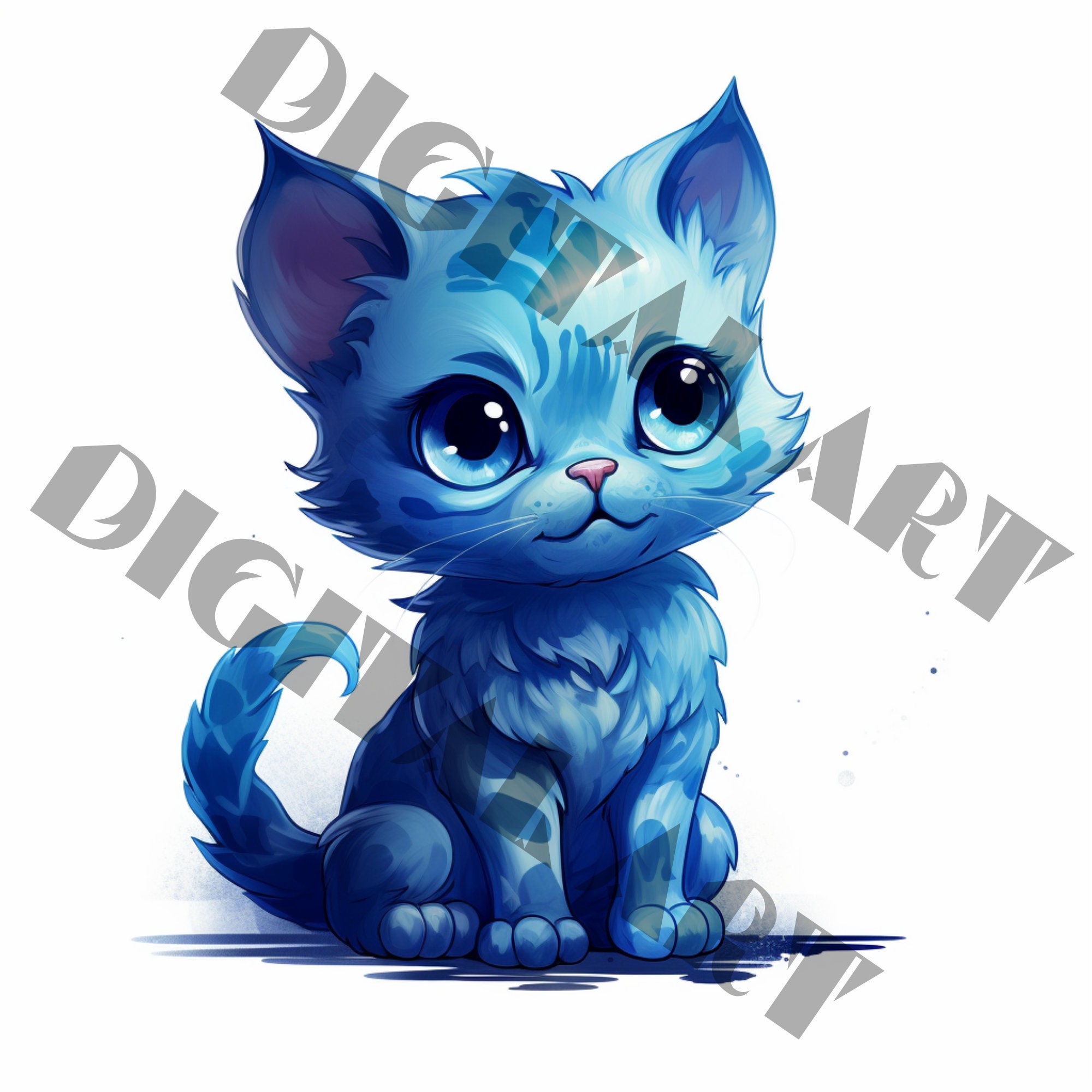 Blue Cat Digital AI Art, Pack of 12 PNG and Pack of 12 JPG, Instant ...