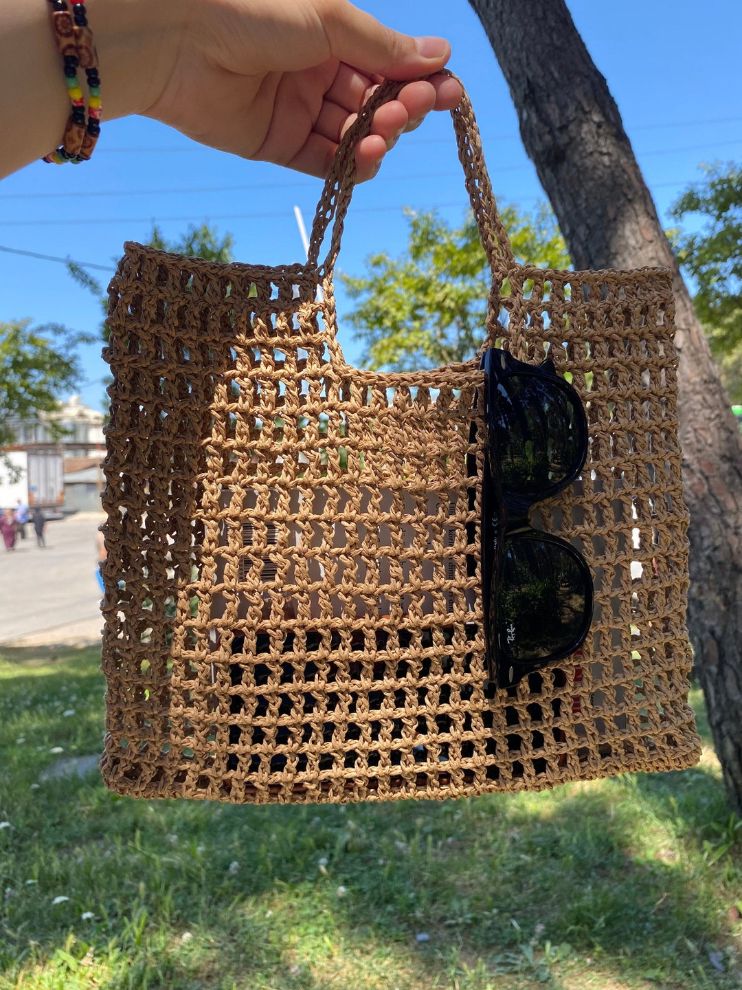 Vacation Lightweight Paper Rope Bag, Mesh Summer Light Large Bag,raffia ...