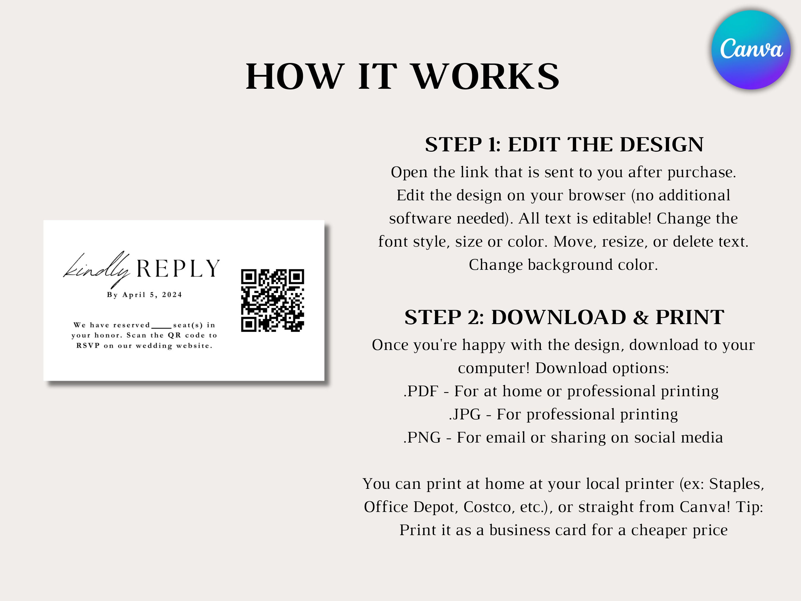 QR Code Response Card Template, RSVP Online, Modern Wedding Reply Card ...