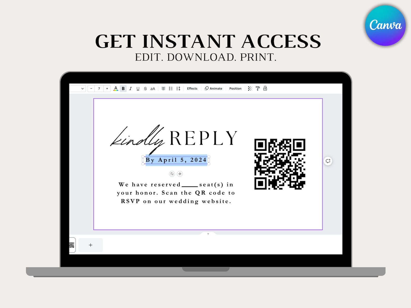 QR Code Response Card Template, RSVP Online, Modern Wedding Reply Card ...