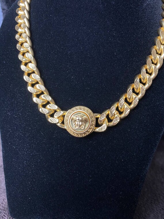 Vintage Gold Medusa Pendant Versace Necklace Chain - Gem