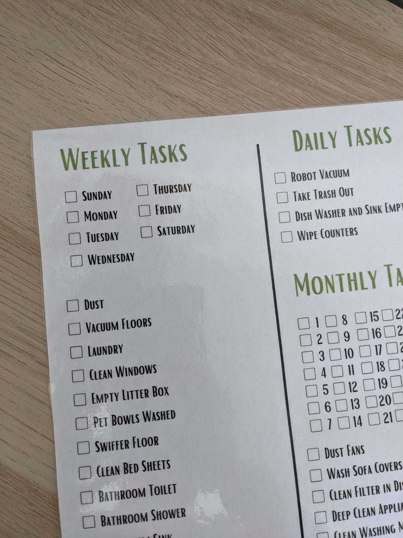Minimalist Cleaning Checklist, Simple Cleaning Chart, Weekly Chore ...