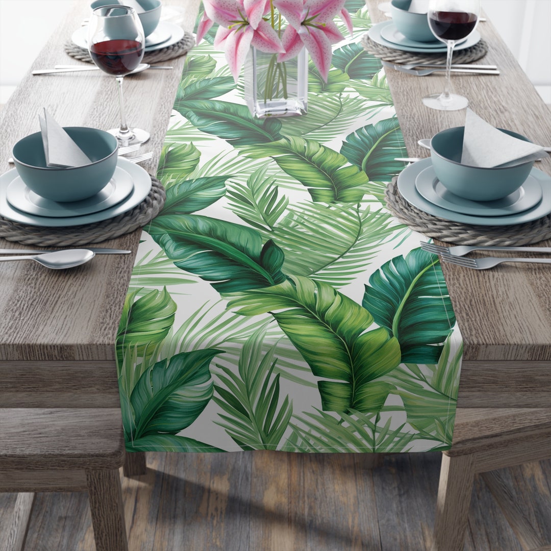 Green Tropical Leaves Table Runner, Tropical Table Top, Summer Trend ...