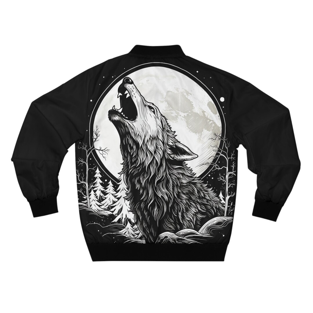 Wolf Howling at the Moon, Men's Bomber Jacket (AOP), Wild Animal Gift ...