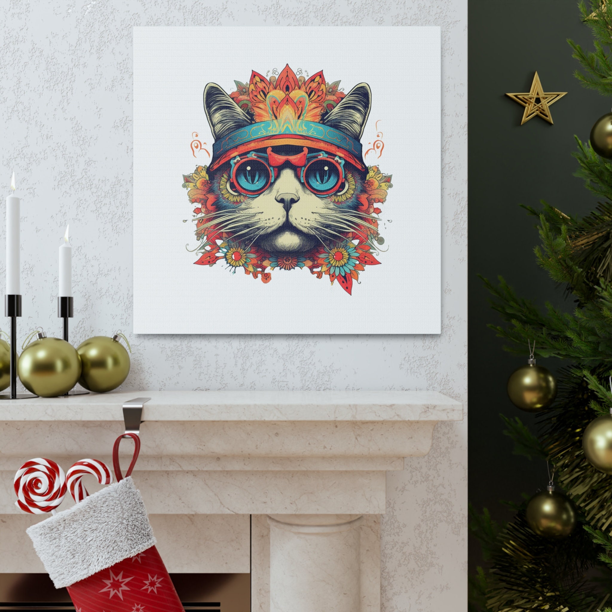 Premium Art Canvas Hippie Karma Kat Art by ABE Canvas Gallery Wraps ...