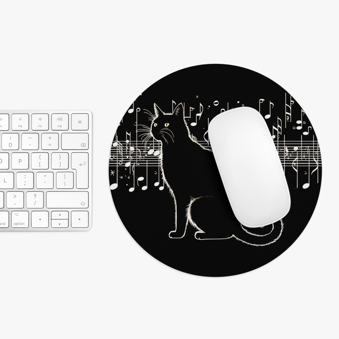 Black Cat Mouse Pad Round, Cute Desk Laptop Mouse Pad, Hand Crafted ...