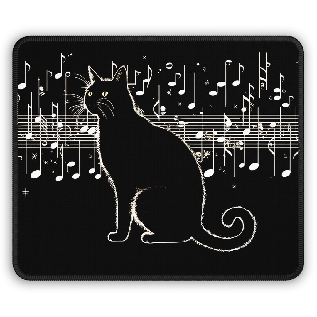 Black Cat Mouse Pad, Cute Desk Laptop Mouse Pad, Hand Crafted Computer ...