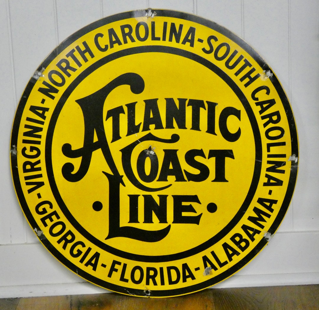 Atlantic Coast Line Railroad Vintage Sign, Yellow Porcelain Sign 21 3/4 ...