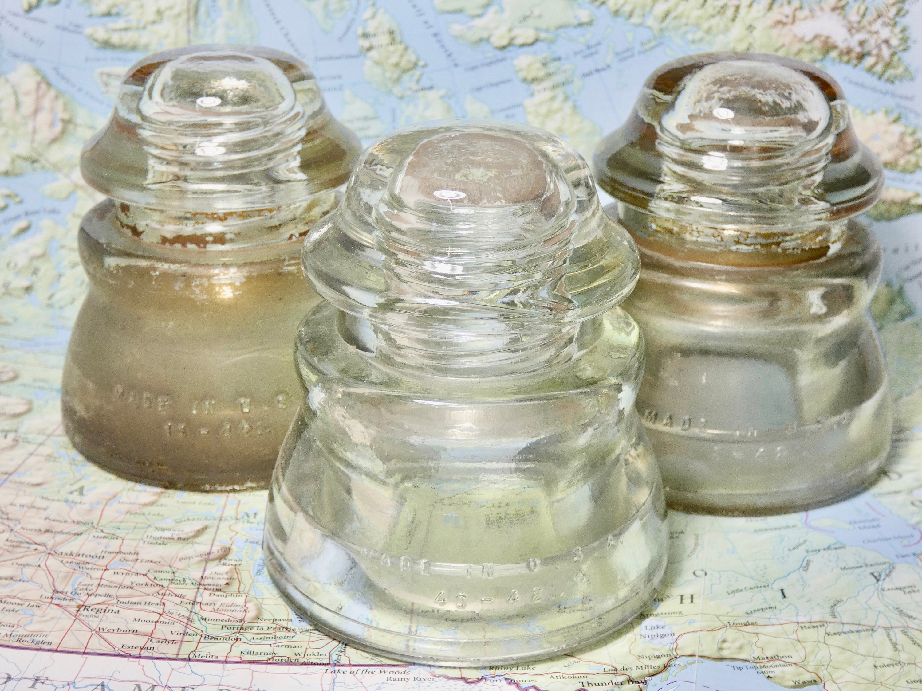 Vintage Clear Glass Insulators Hemingray 45, Set of Three Clear ...