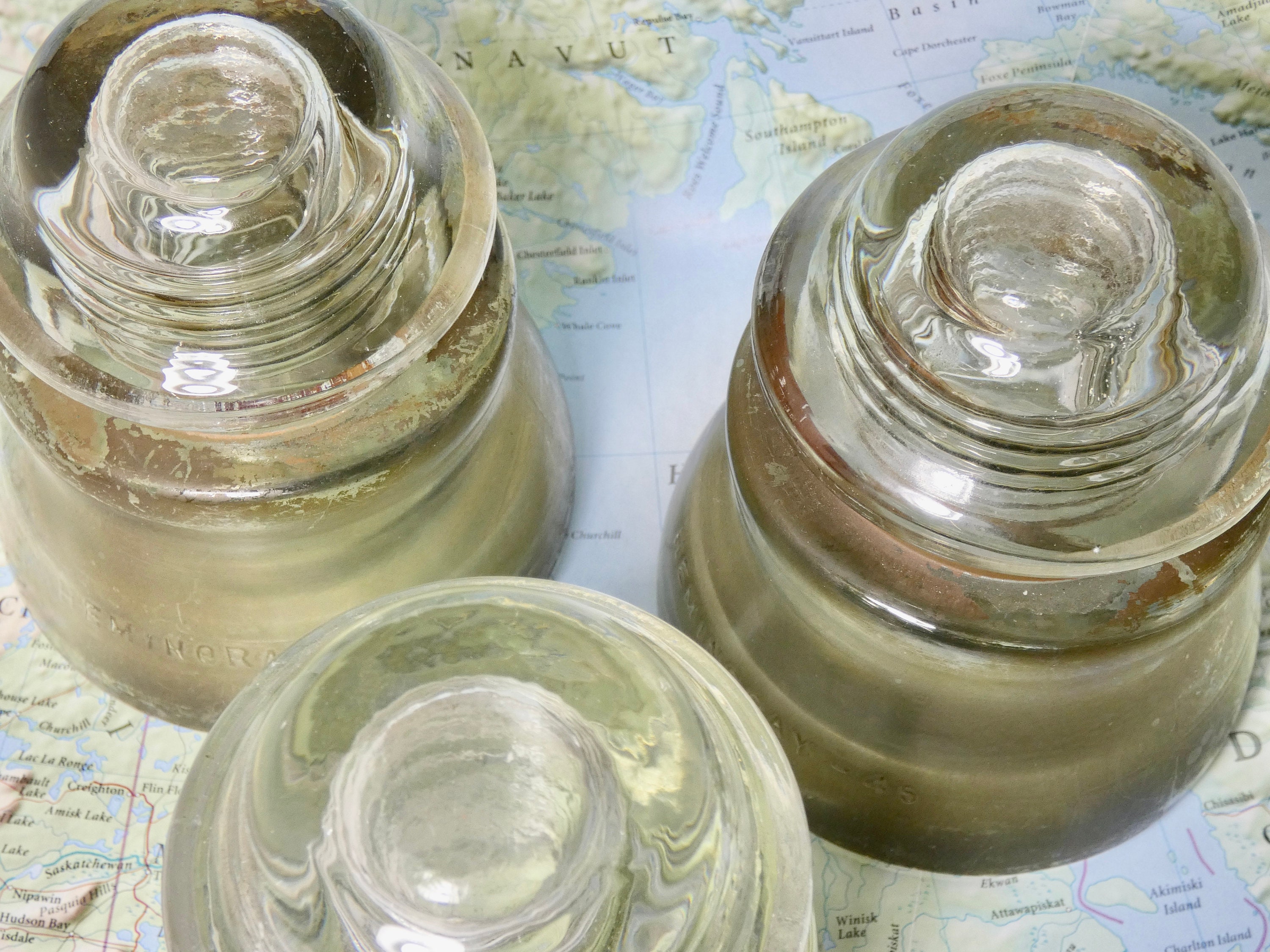 Vintage Clear Glass Insulators Hemingray 45, Set of Three Clear ...