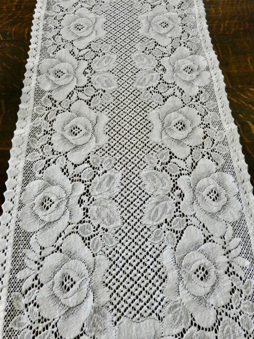 Vintage Lace Table Runner Rose Detail - Etsy