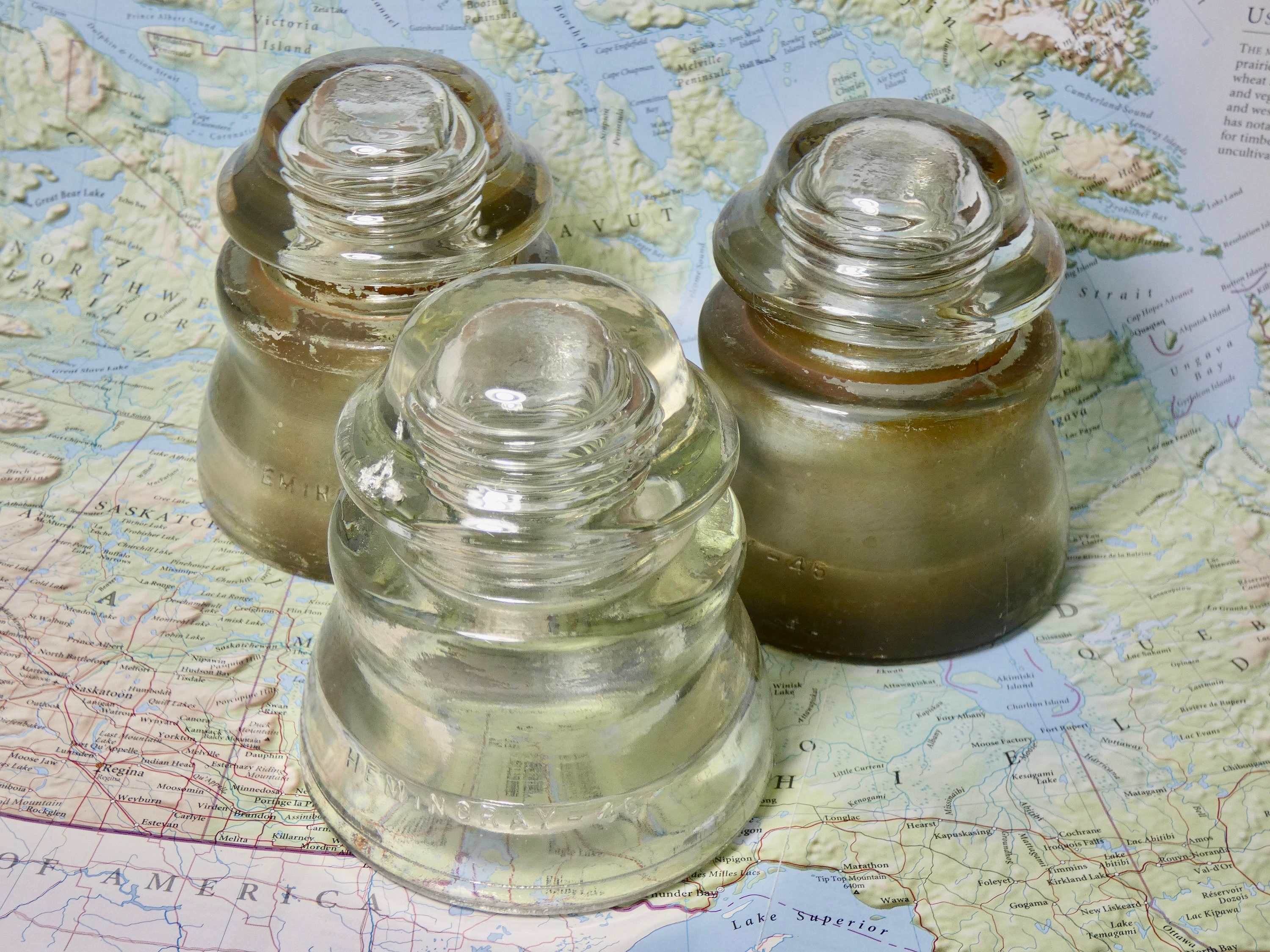 Vintage Clear Glass Insulators Hemingray 45, Set of Three Clear ...