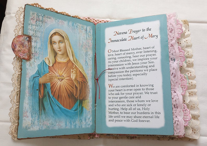 PRAYERS TO MARY Handmade Journal W Vintage Lace, Sterling Silver ...