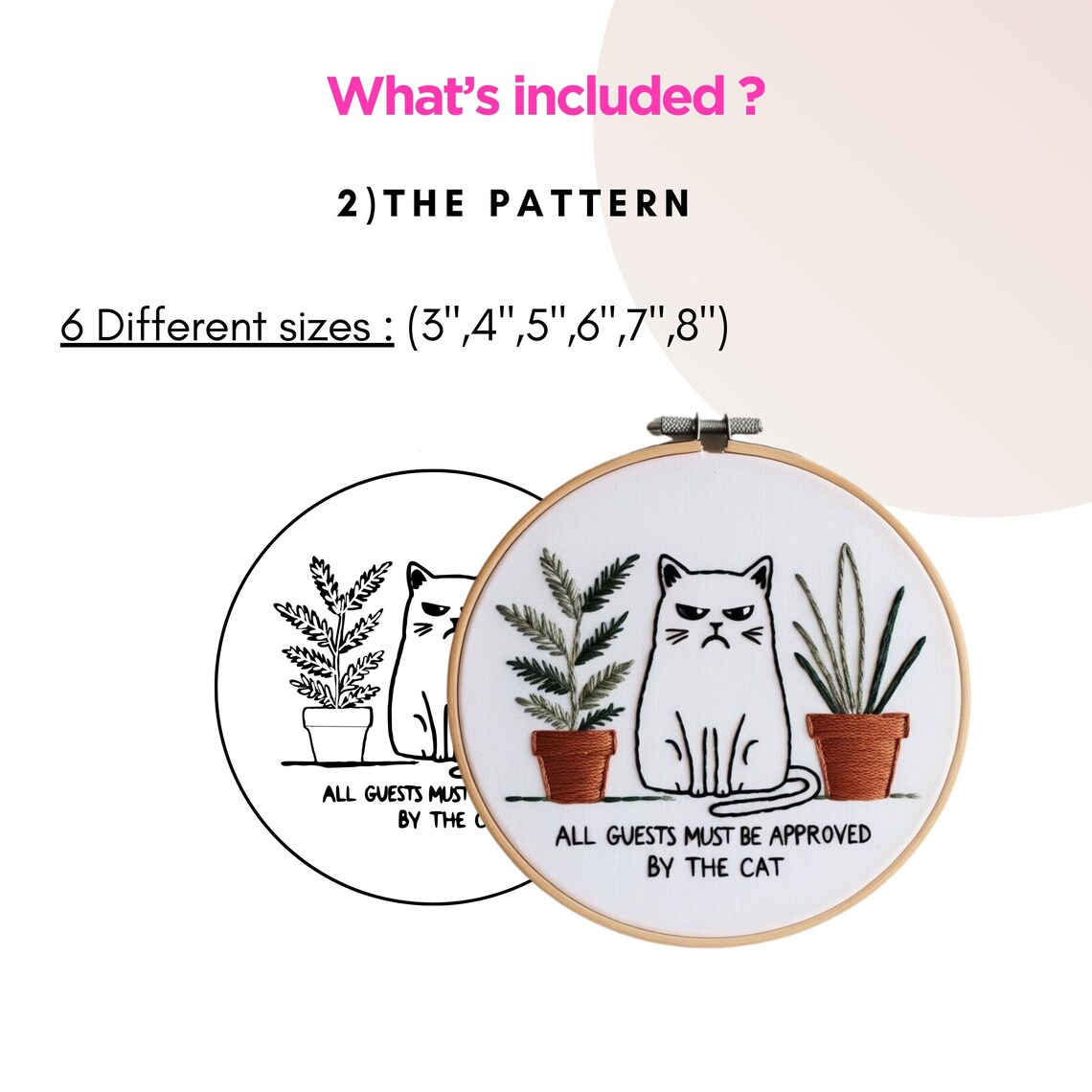Line Art Cat Hand Embroidery Digital PDF Pattern , Grumpy Cat Hand ...
