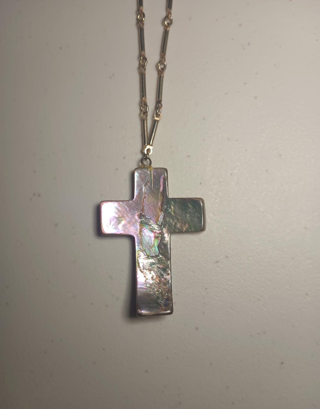 Vintage Abalone CROSS Necklace - Etsy