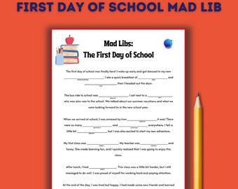Back to School Mad Libs Game Fill the Gaps First Day of School Activity ...