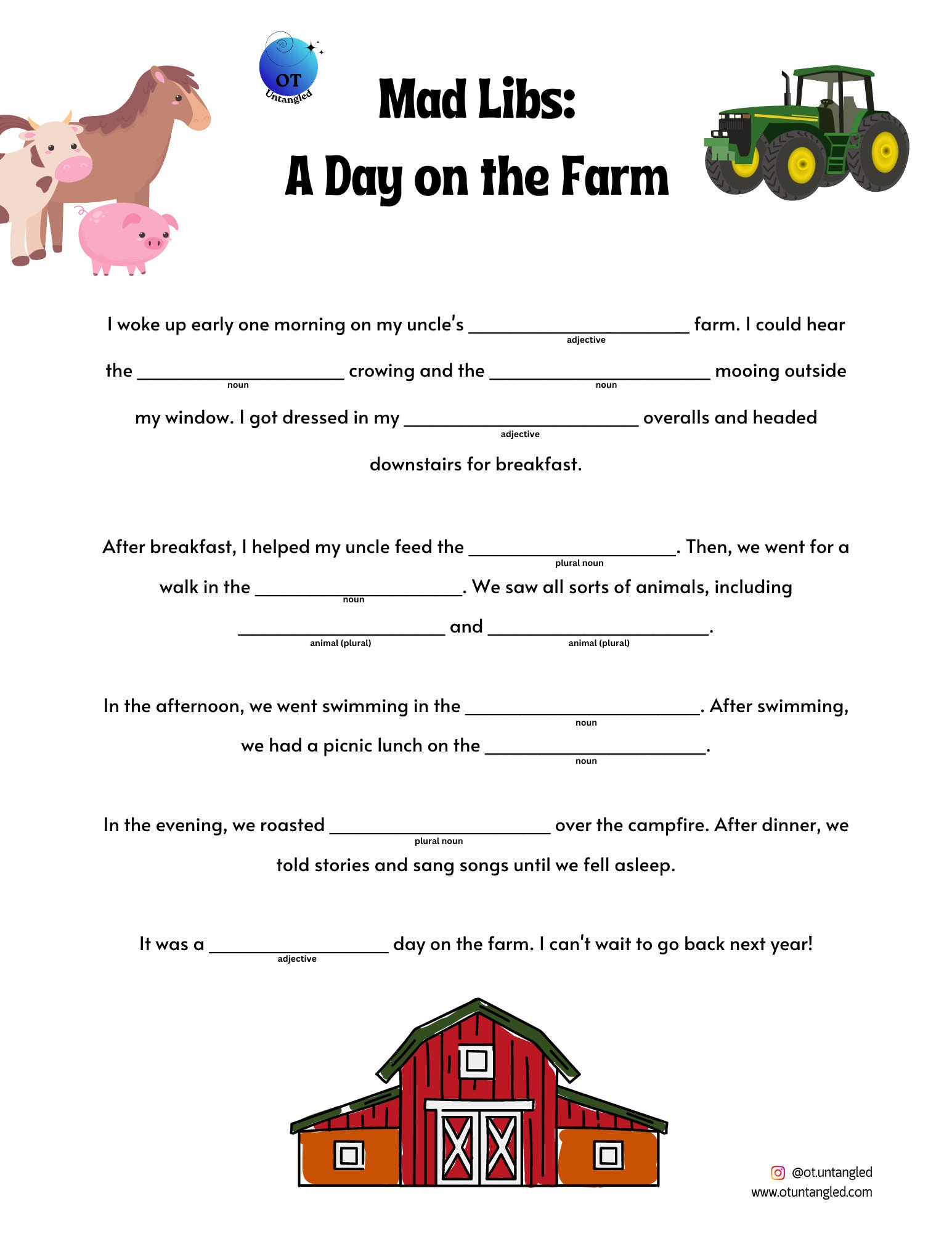 Mad Libs: A Day on the Farm - Etsy