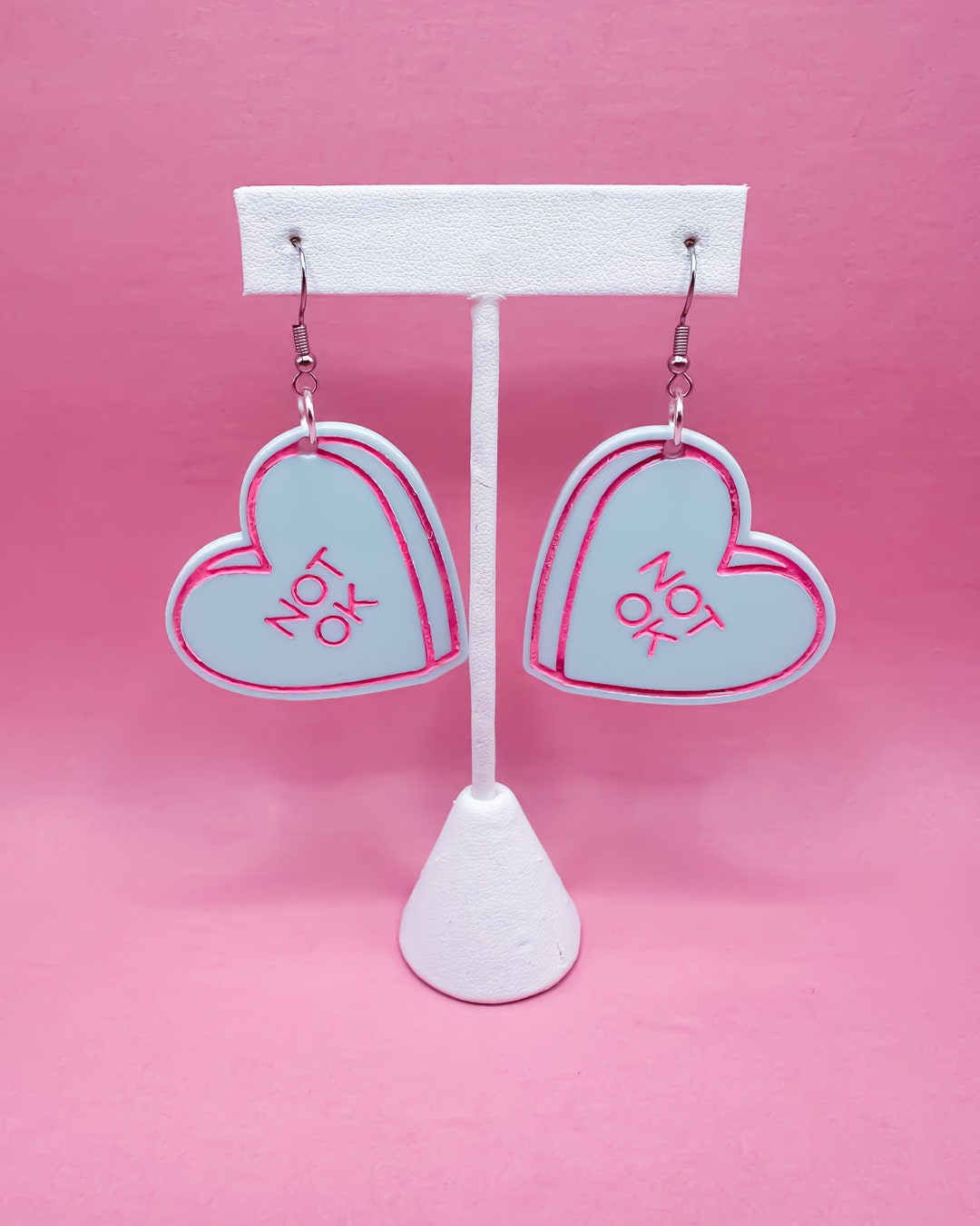 Not Ok Pink and Neon Pink Conversation Heart Acrylic Earrings - Etsy