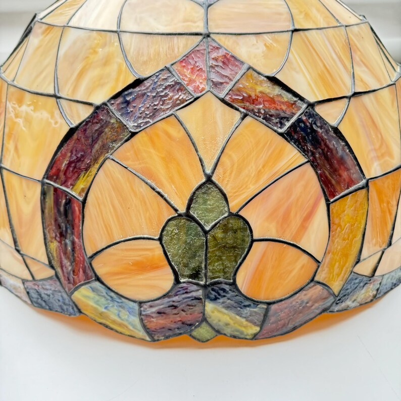 Large Tiffany Style Stained Glass Pendant Lamp | Floral Motif Hanging ...