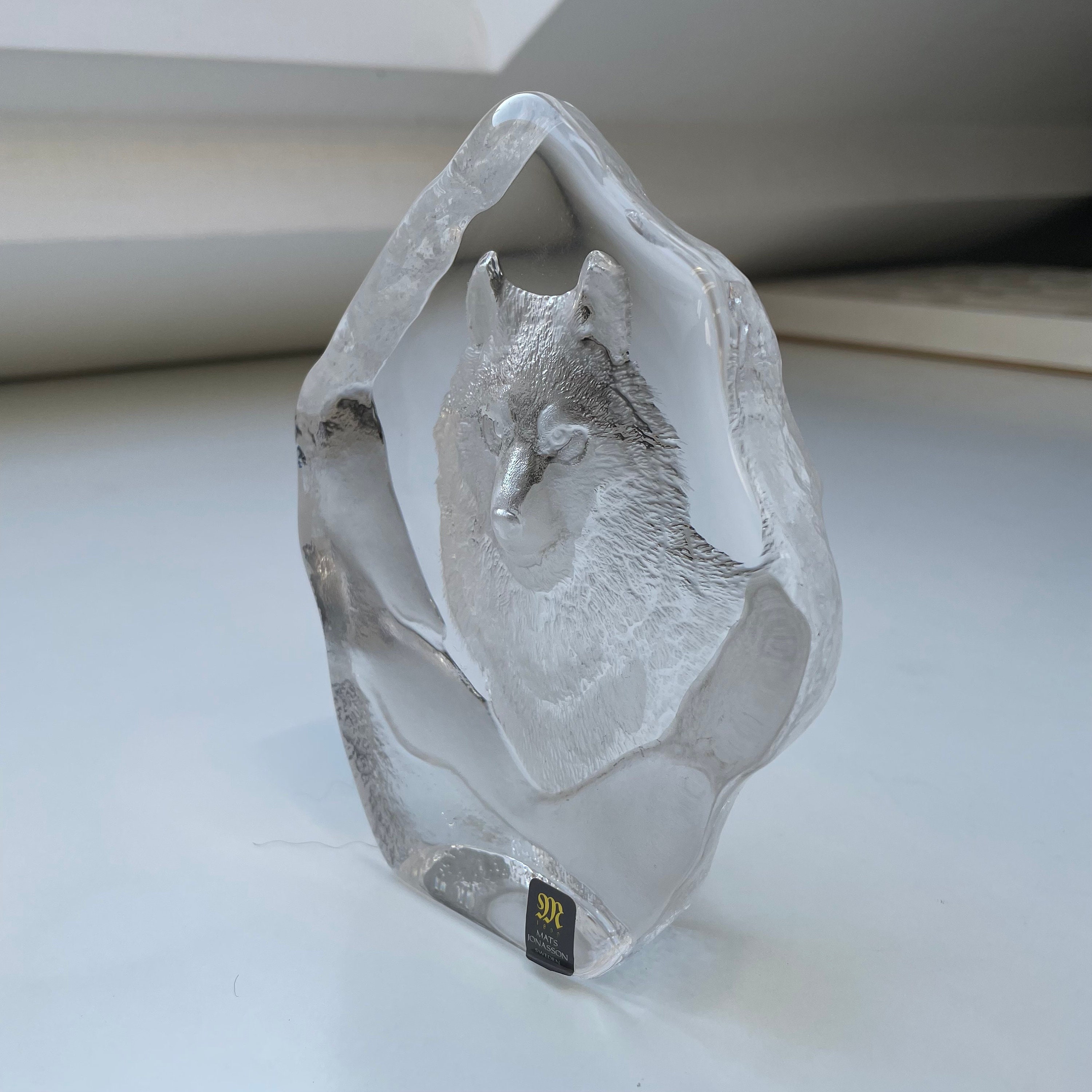 Paperweight Wolf Malares Mats Jonasson Sweden Crystal Glass - Etsy