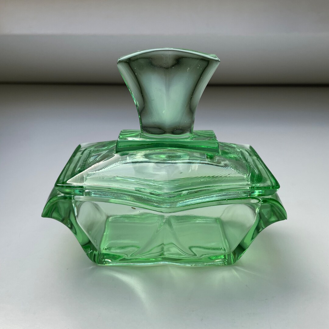 Art Deco Green Crystal Trinket Box France Glass - Etsy