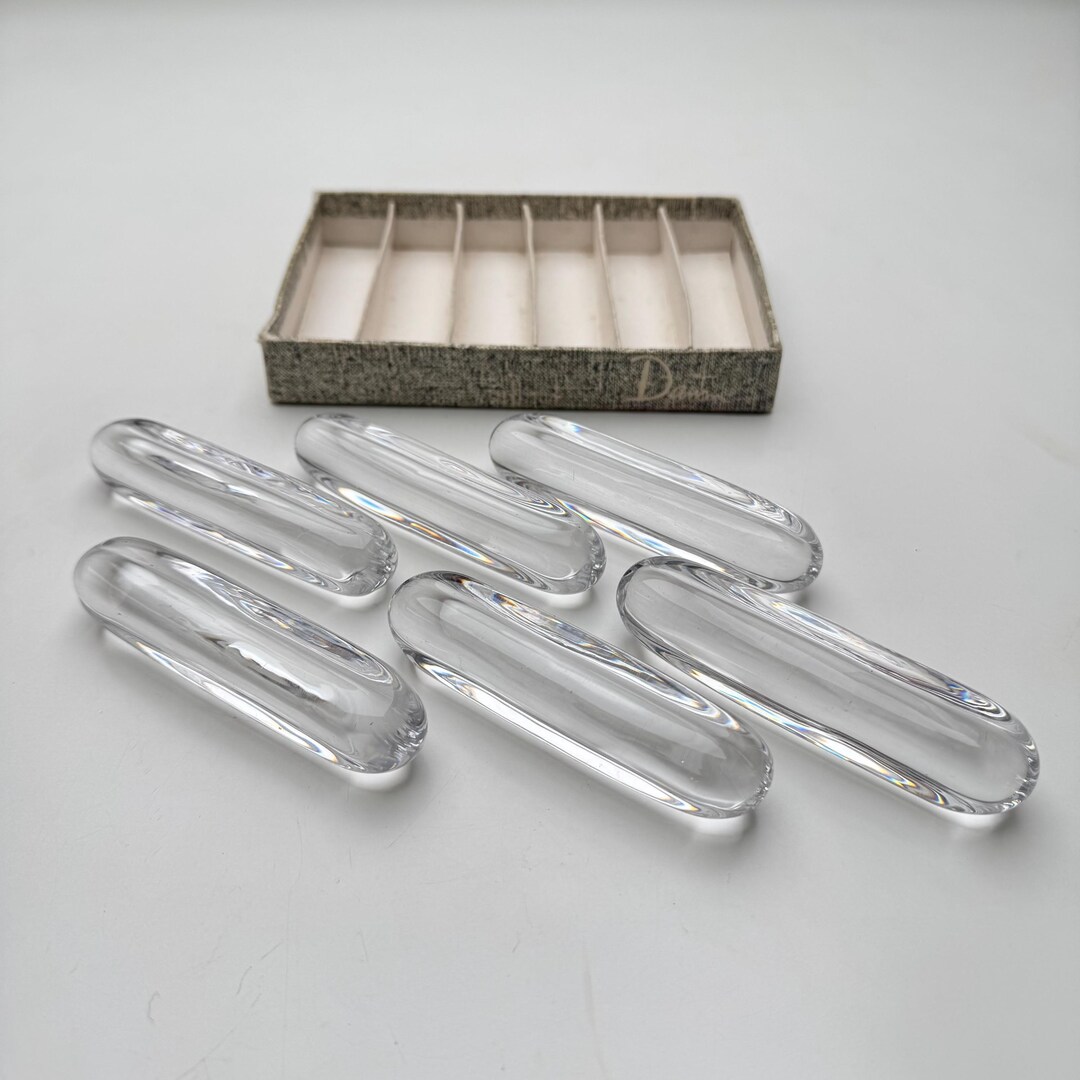 Set of 6 Vintage Crystal Knife Rests | Clear Glass Cutlery Rests | Mid ...