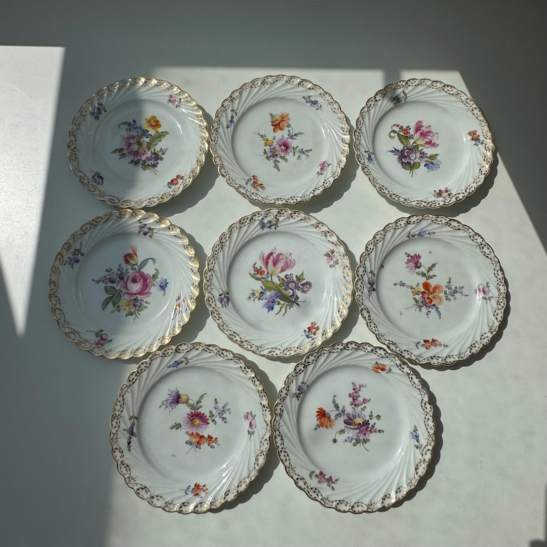 Set of 8 Vintage Nymphenburg Dessert Plates – Hand Painted Floral ...