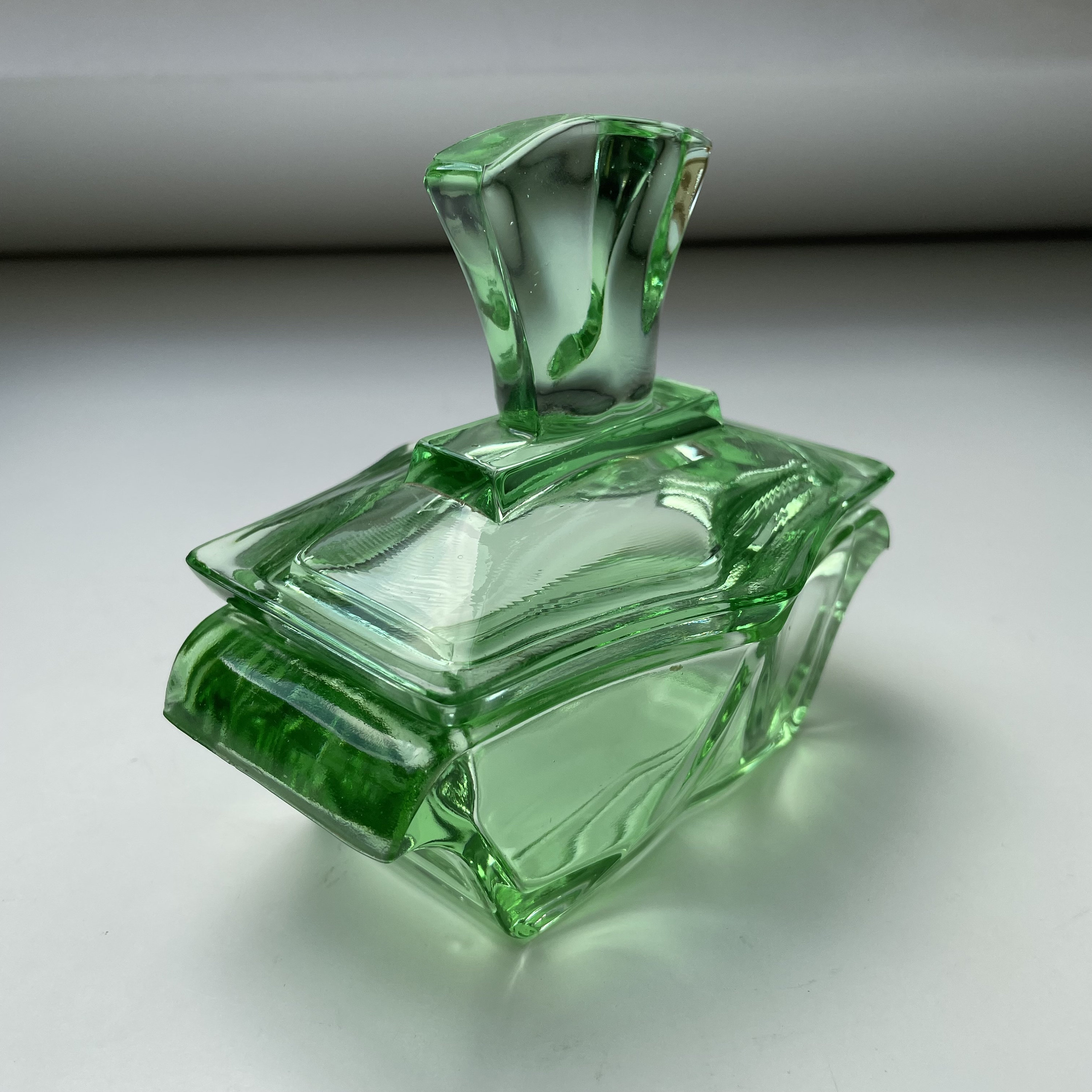 Art Deco Green Crystal Trinket Box France Glass - Etsy