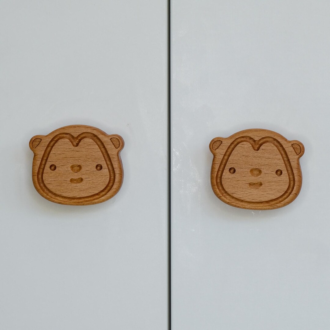 Monkey Designed Knobs Wooden Cabinet Handle for Children's Room Natural ...