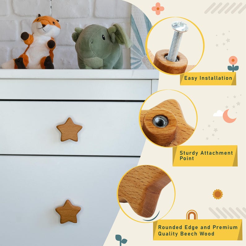 Rustic Wooden Star Drawer Knobs for Kids Room, Baby Nursery Cabinet ...