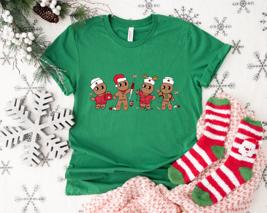 Gingerbread Nurse Shirt, 2025 Christmas Holiday Nurse Tee, Funny Xmas ...