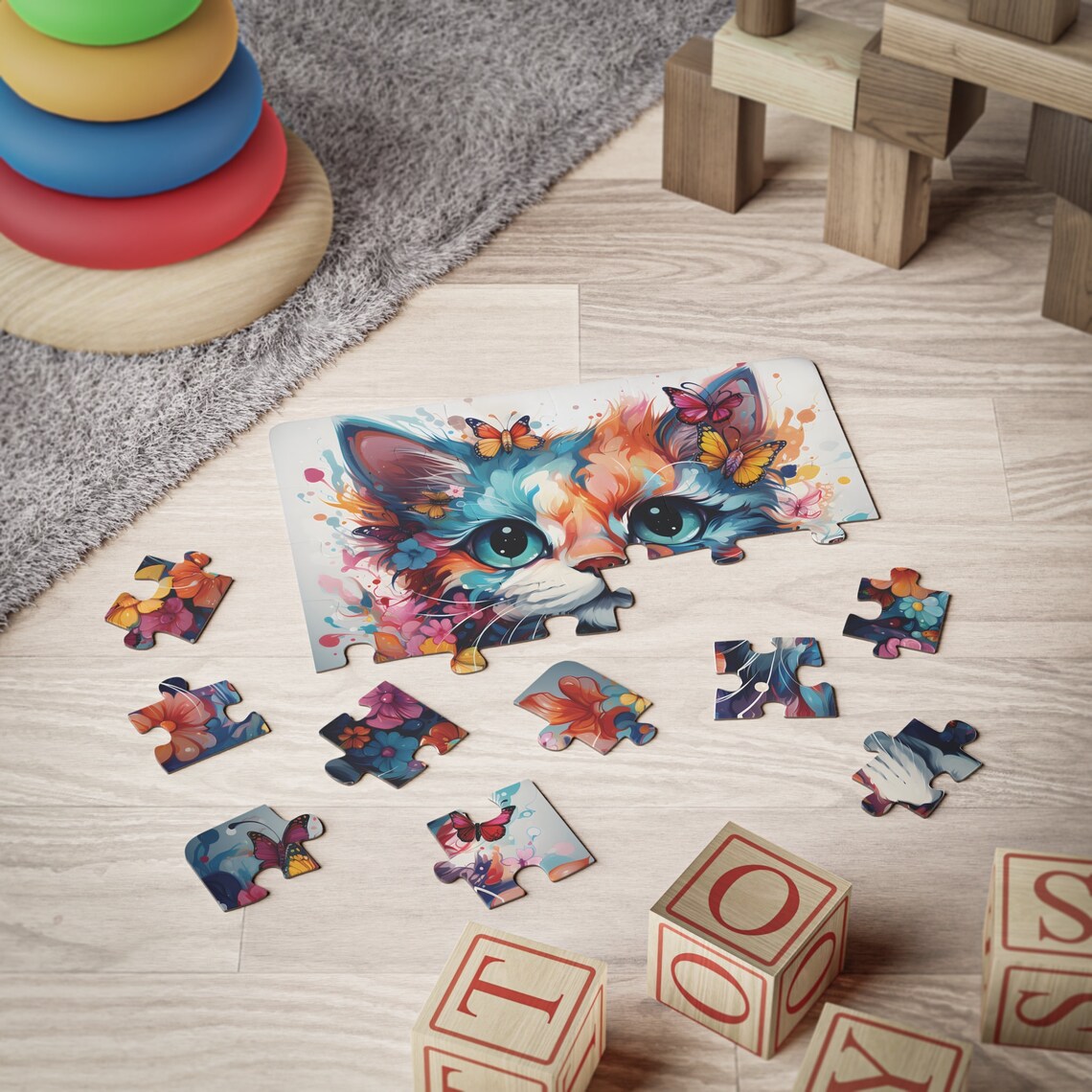 Custom Kids' Puzzle, 30-piece, Artsy Cute Cat Puzzle for Kids, Gift for ...