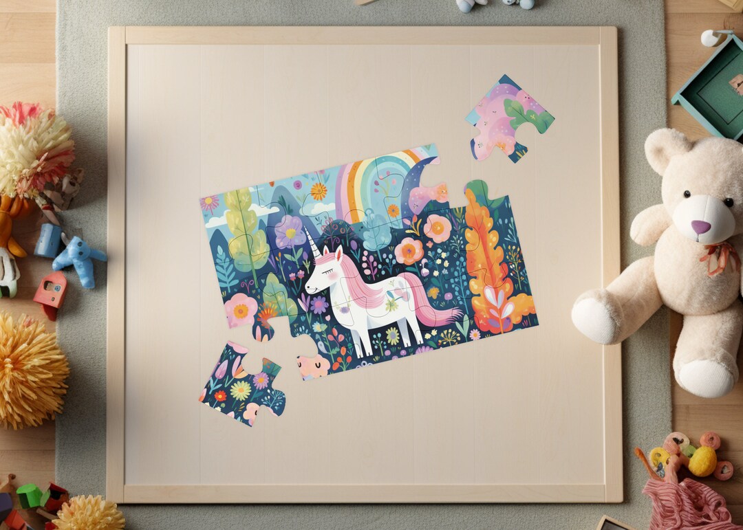 Custom Kids Puzzle 30 Piece, Cute Unicorn and Rainbow Puzzle, Gift for ...